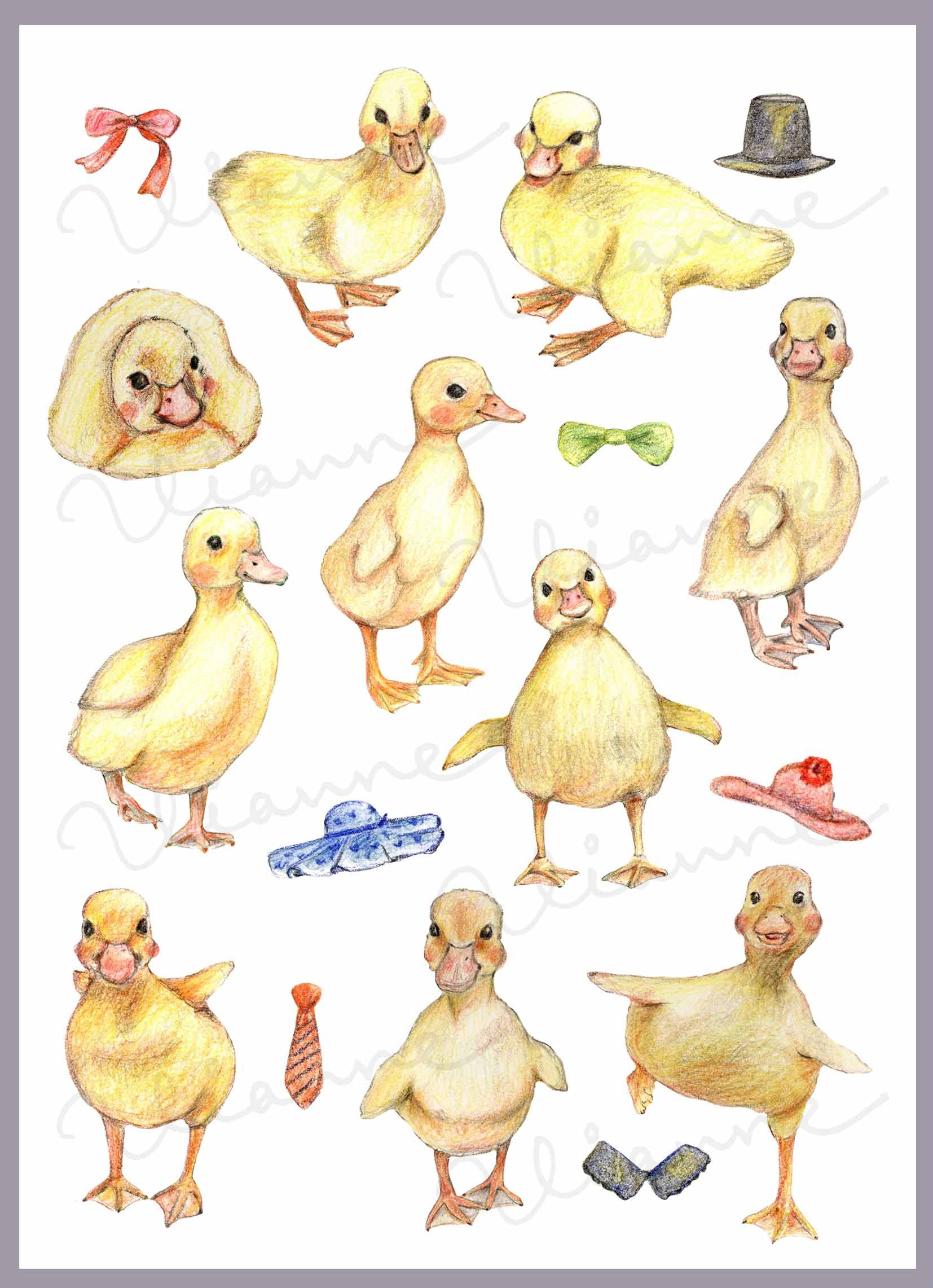 CLIP ART Colored Pencil Yellow Ducks Set. 17 Images. Digital Download ...