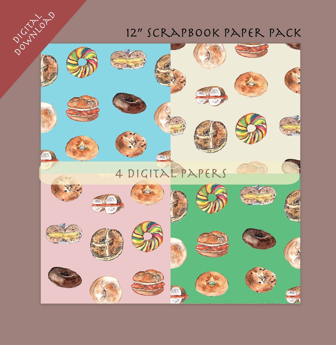 Watercolor Bagel Digital Paper: Food Pattern Scrapbook (digital ...