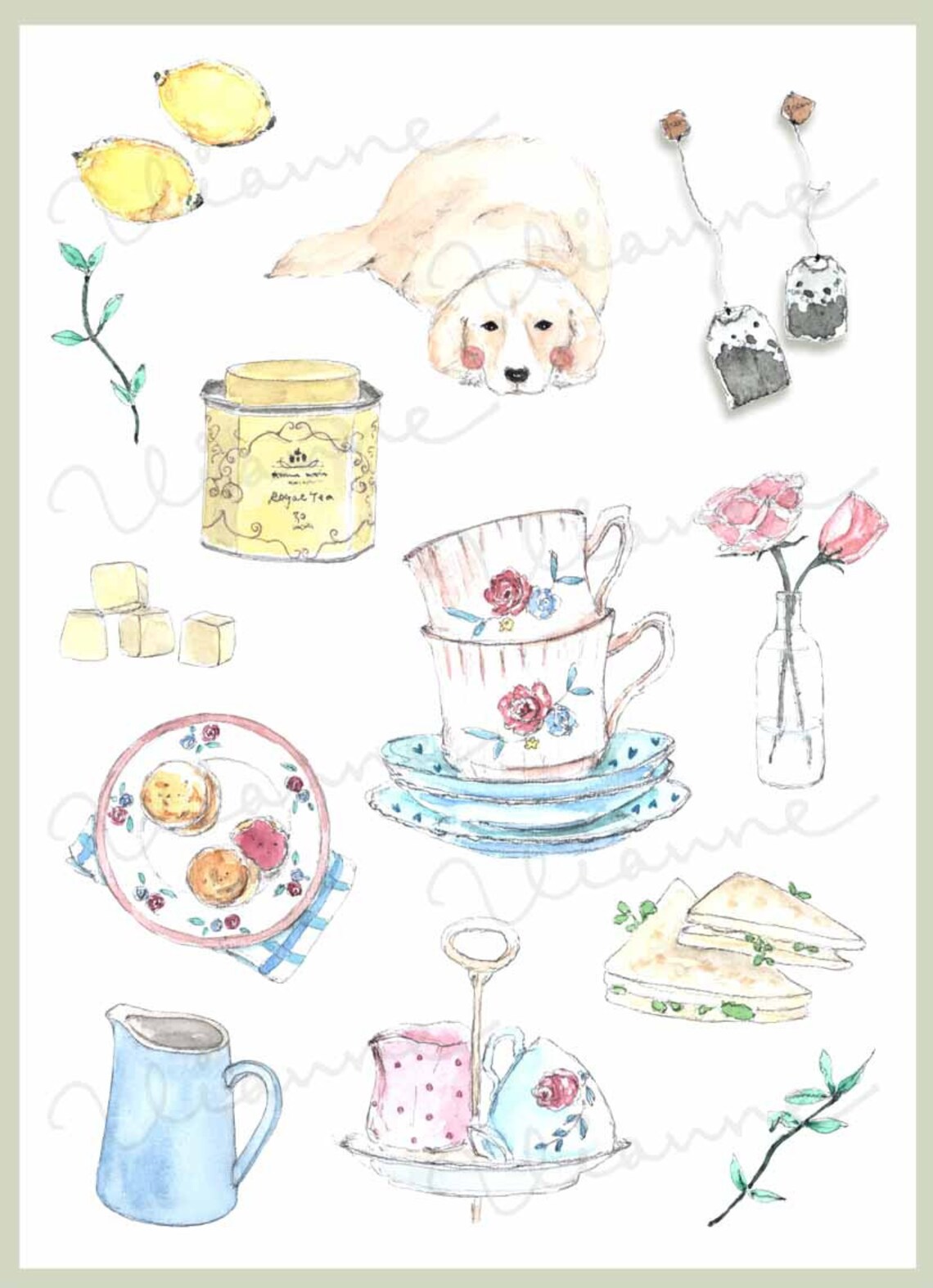 CLIP ART Watercolor Sweet Tea Time Set. 15 Images. Digital - Etsy
