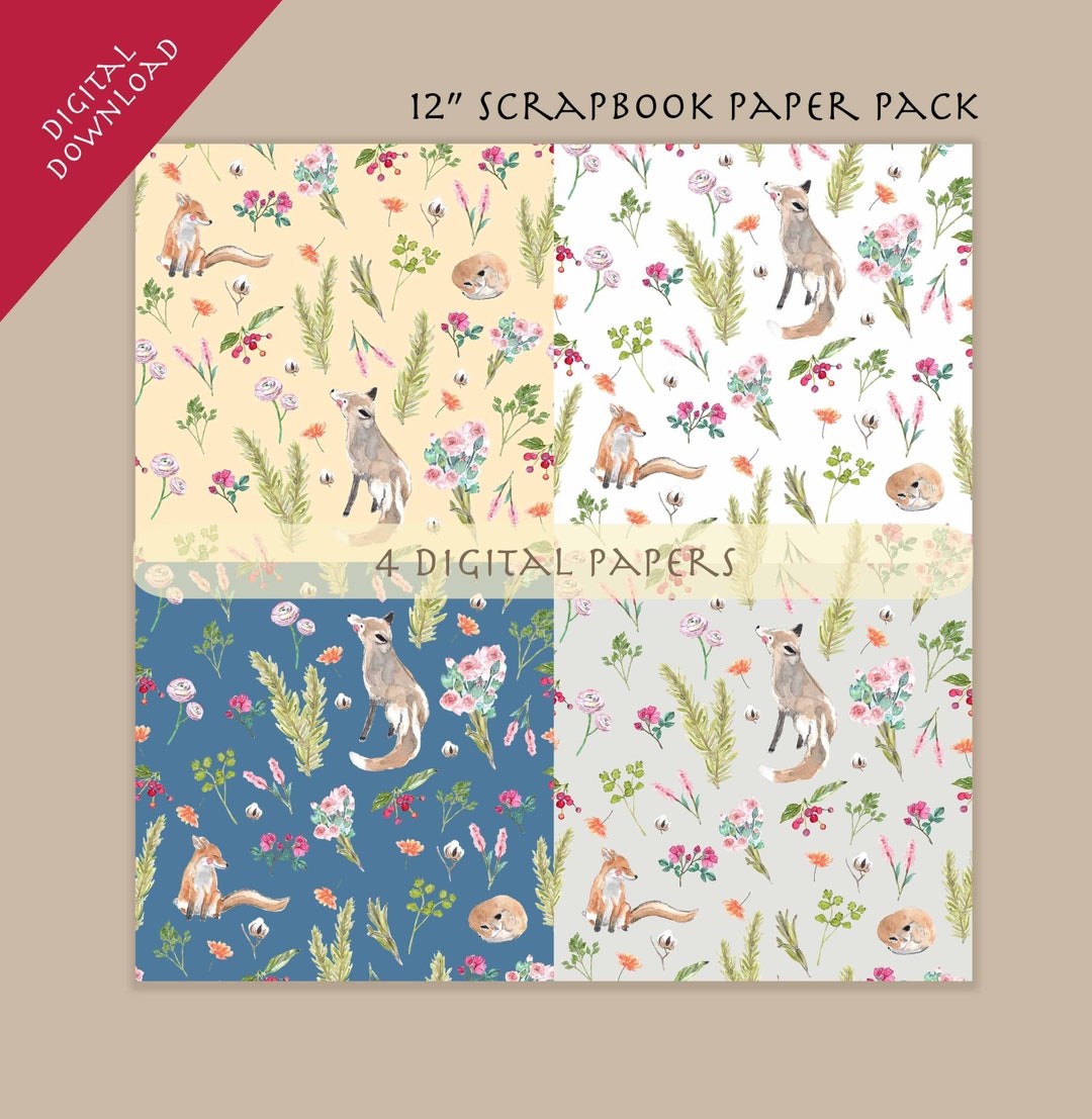 Watercolor Fox Digital Paper Pack: Scrapbook & Wallpaper (digital ...