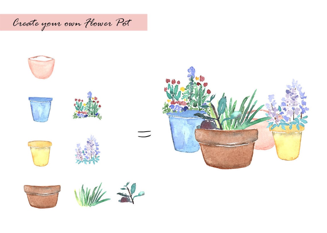 Watercolor Terracotta Pots & Flowers Clip Art (digital Download) - Etsy
