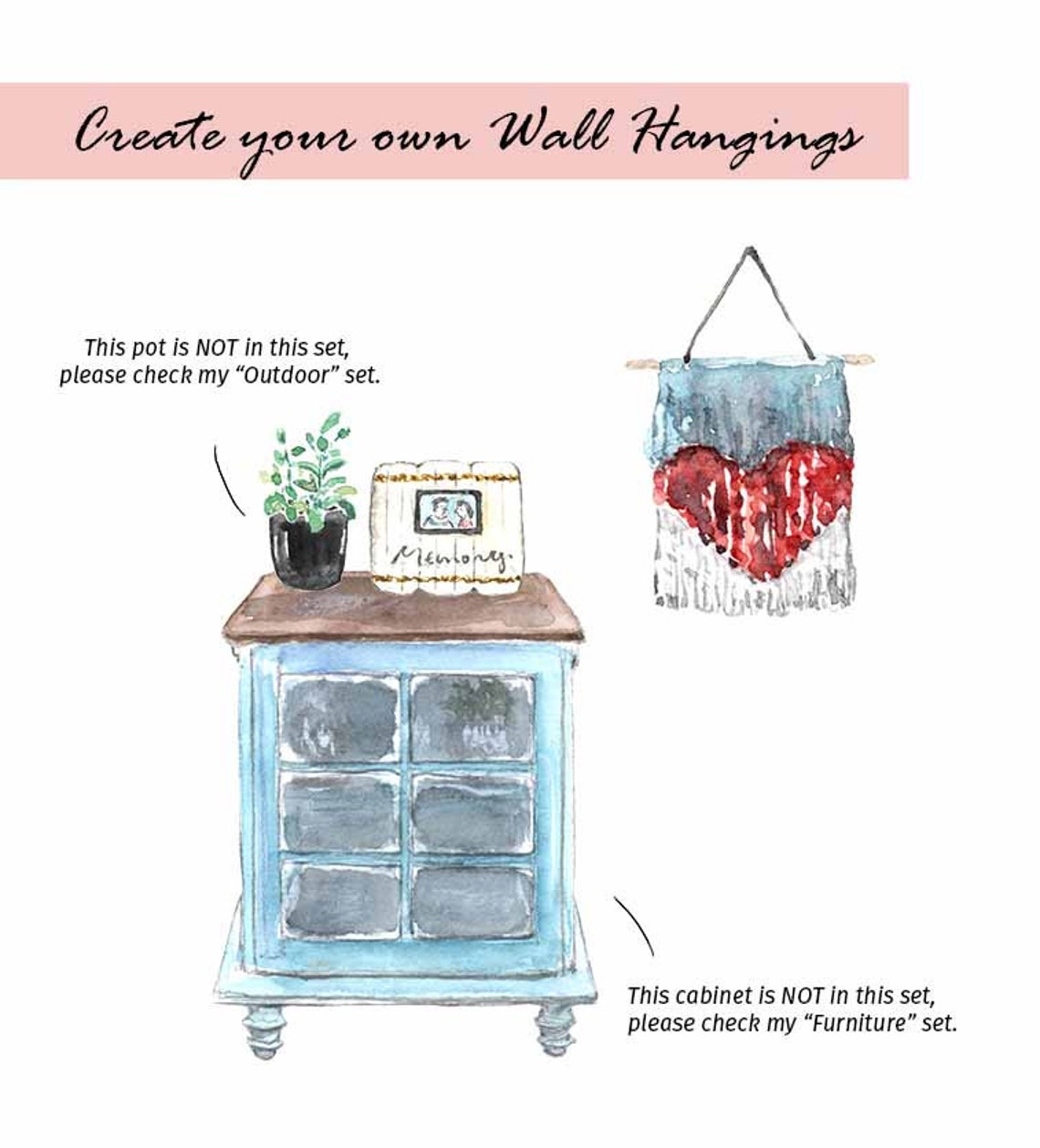 Watercolor Wall Hangings Clip Art Set (digital Download) - Etsy