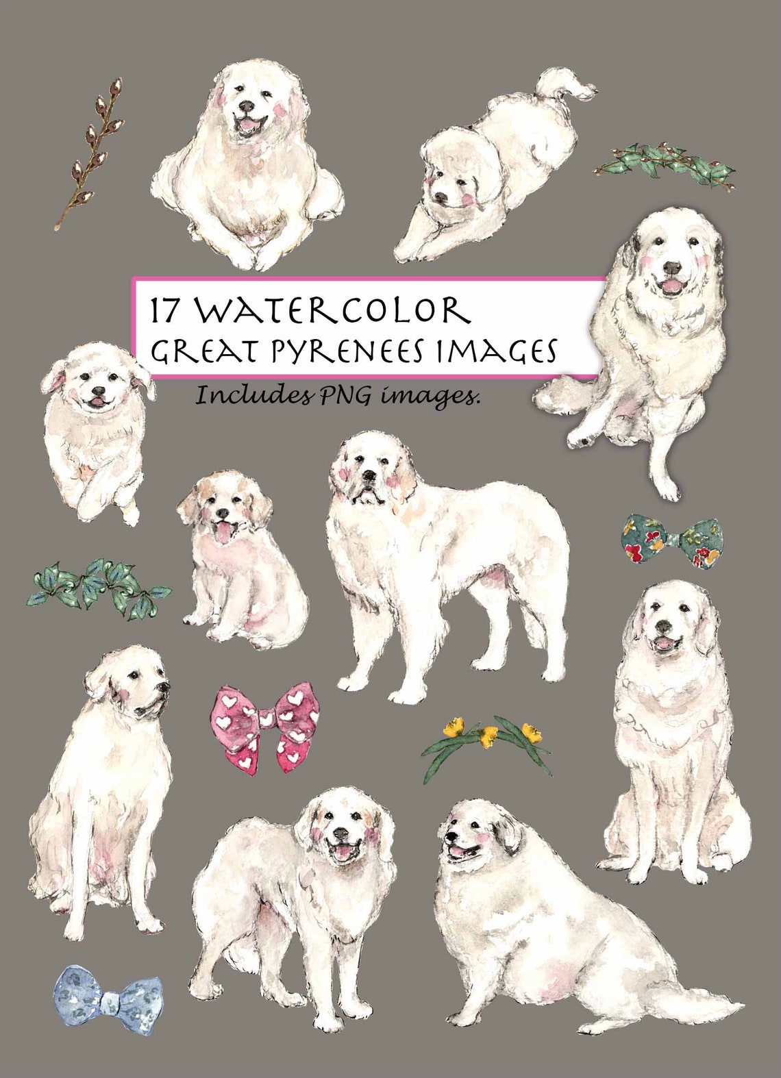 CLIP ART Watercolor Great Pyrenees Set. 17 Images. Digital | Etsy