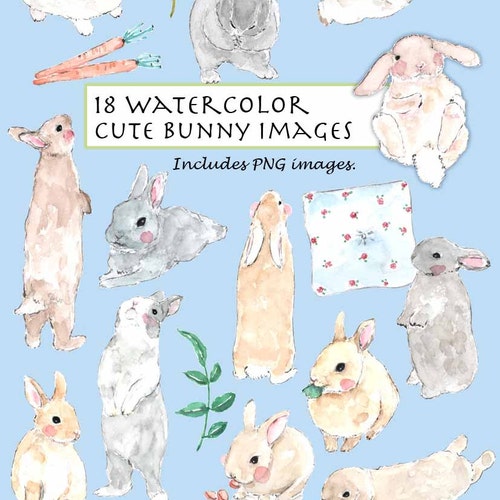 Watercolor Cute Bunny Clipart - Etsy