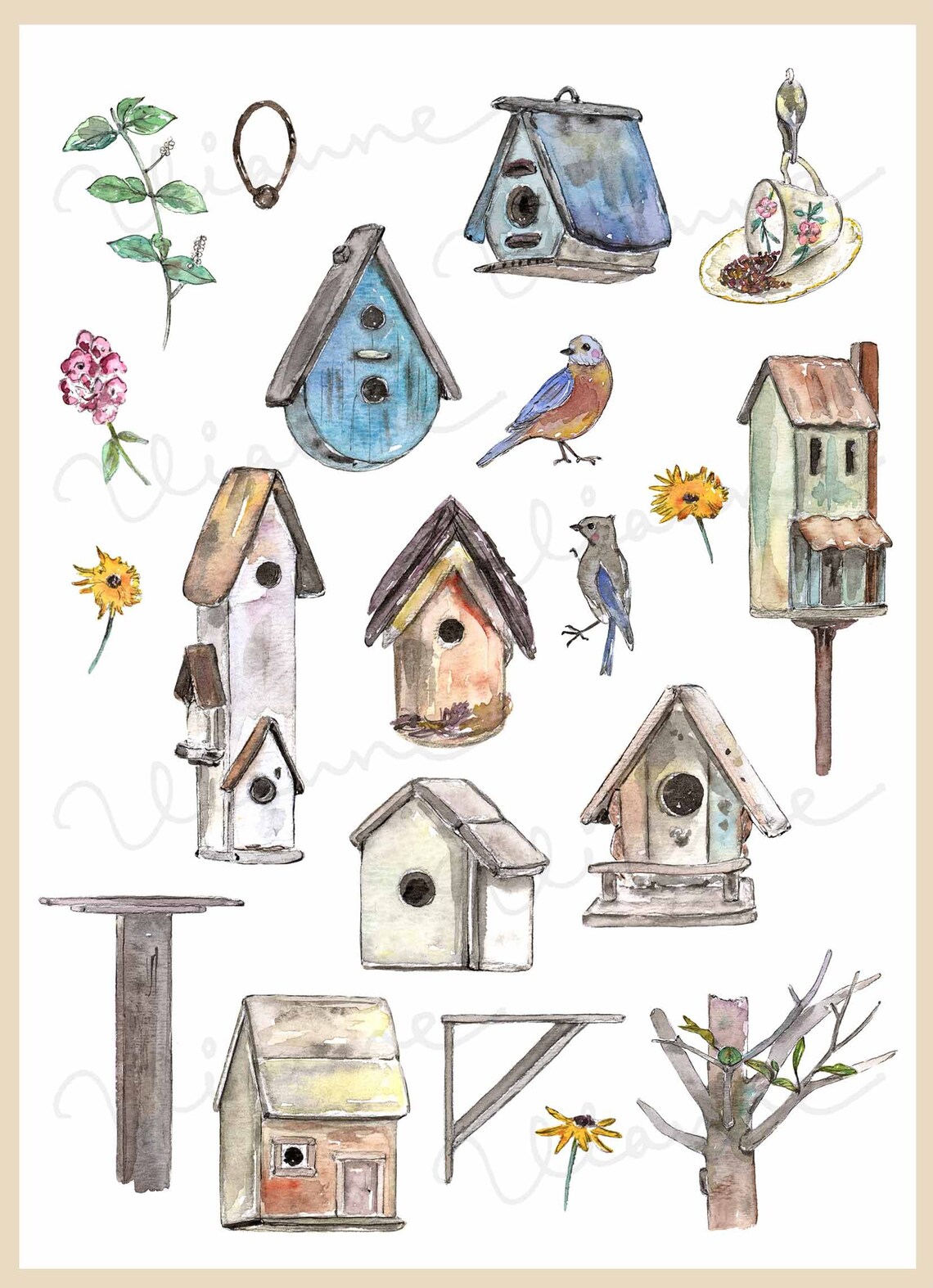CLIP ART Watercolor Birdhouse Set. 20 Images. Digital Download. Bird ...