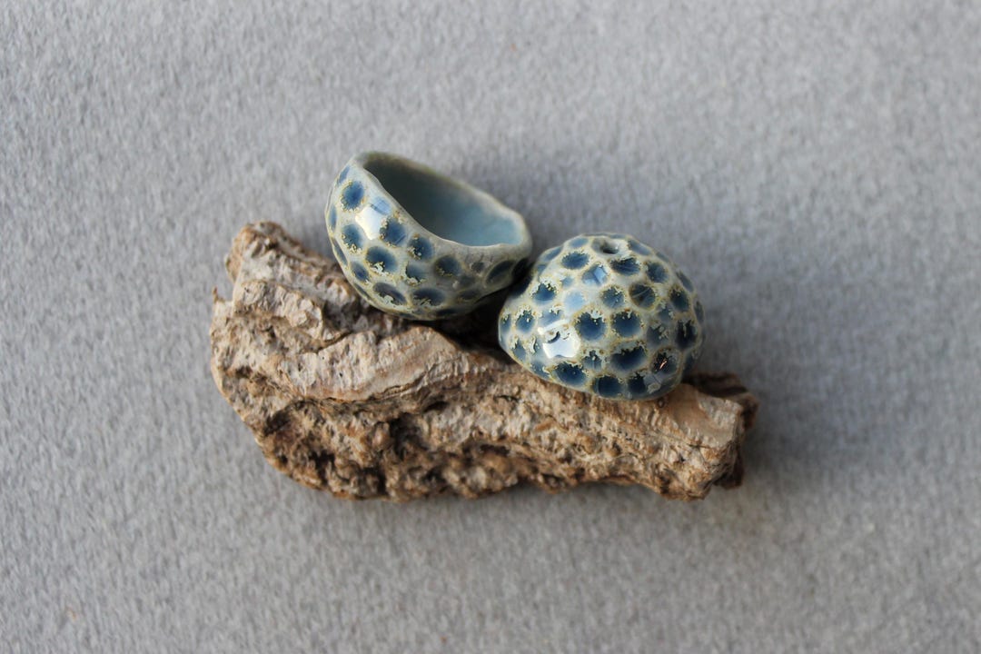 Pair of Artisan Ceramic Cup Beads, Autumn Ceramic Beads, Artisan Forest ...