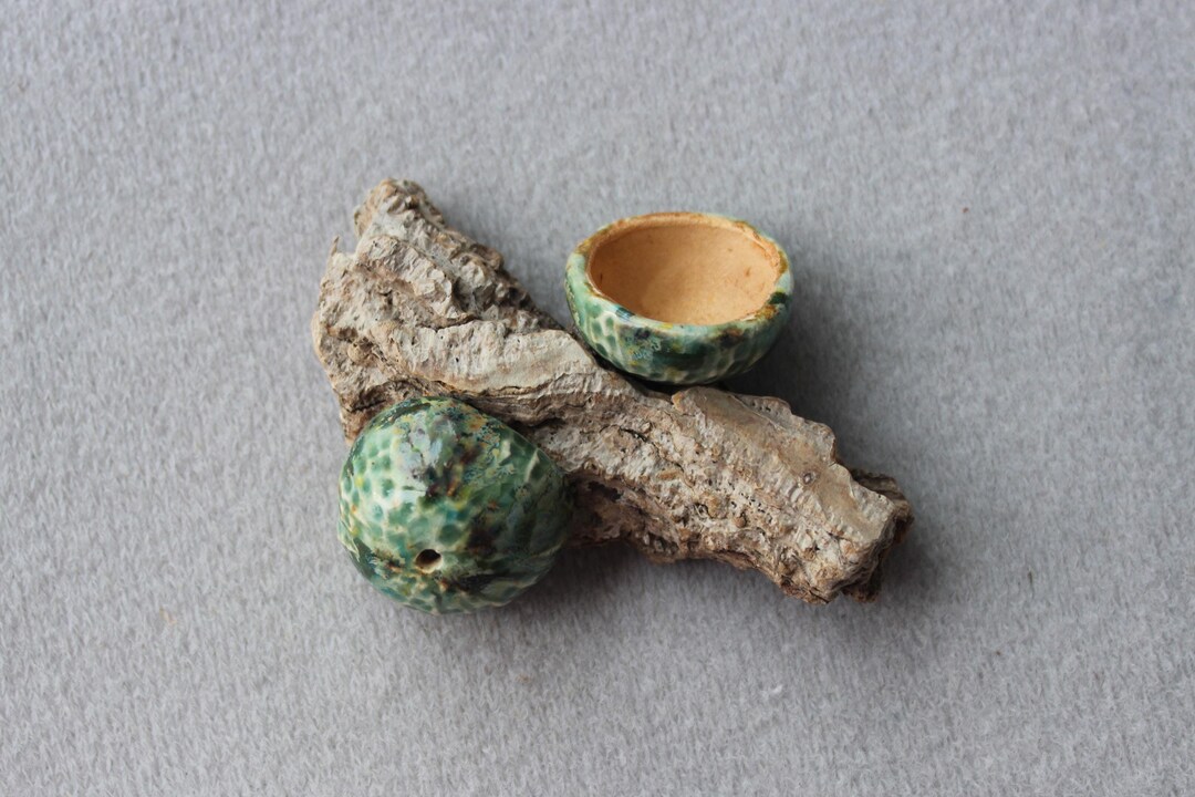 Pair of Artisan Ceramic Cup Beads, Autumn Ceramic Beads, Artisan Forest ...