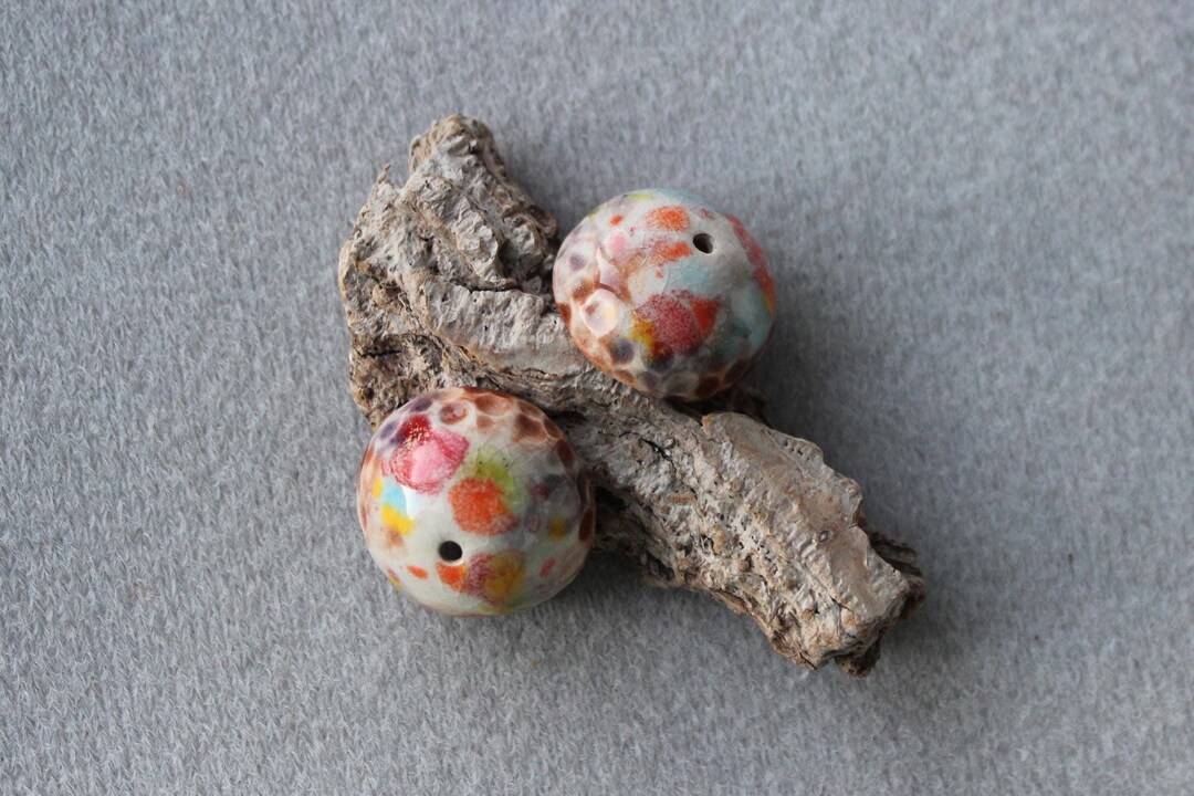 Pair of Artisan Ceramic Cup Beads, Autumn Ceramic Beads, Artisan Forest ...