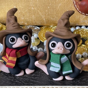 Hand Sculpted Polymer Clay Wizarding House Niffler in Sorting Hat Desk ...