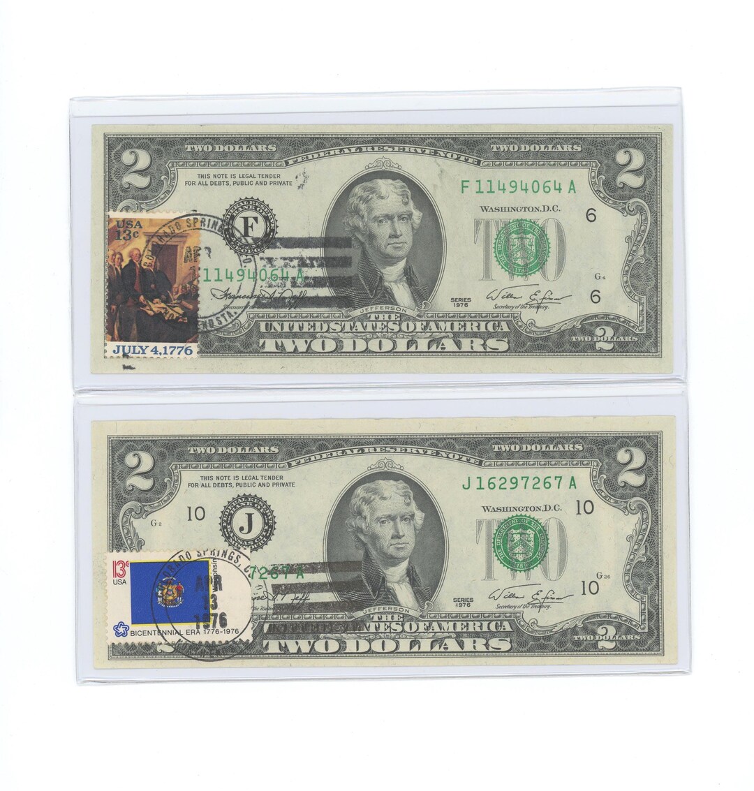 Lot of 2- 1976 Two Dollars Note 1st DAY of Issue Stamped Colorado ...