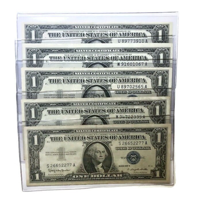 Lot of 5, 1957 A,B, Mixed Blue Seal, Silver Certificate Note, Random ...