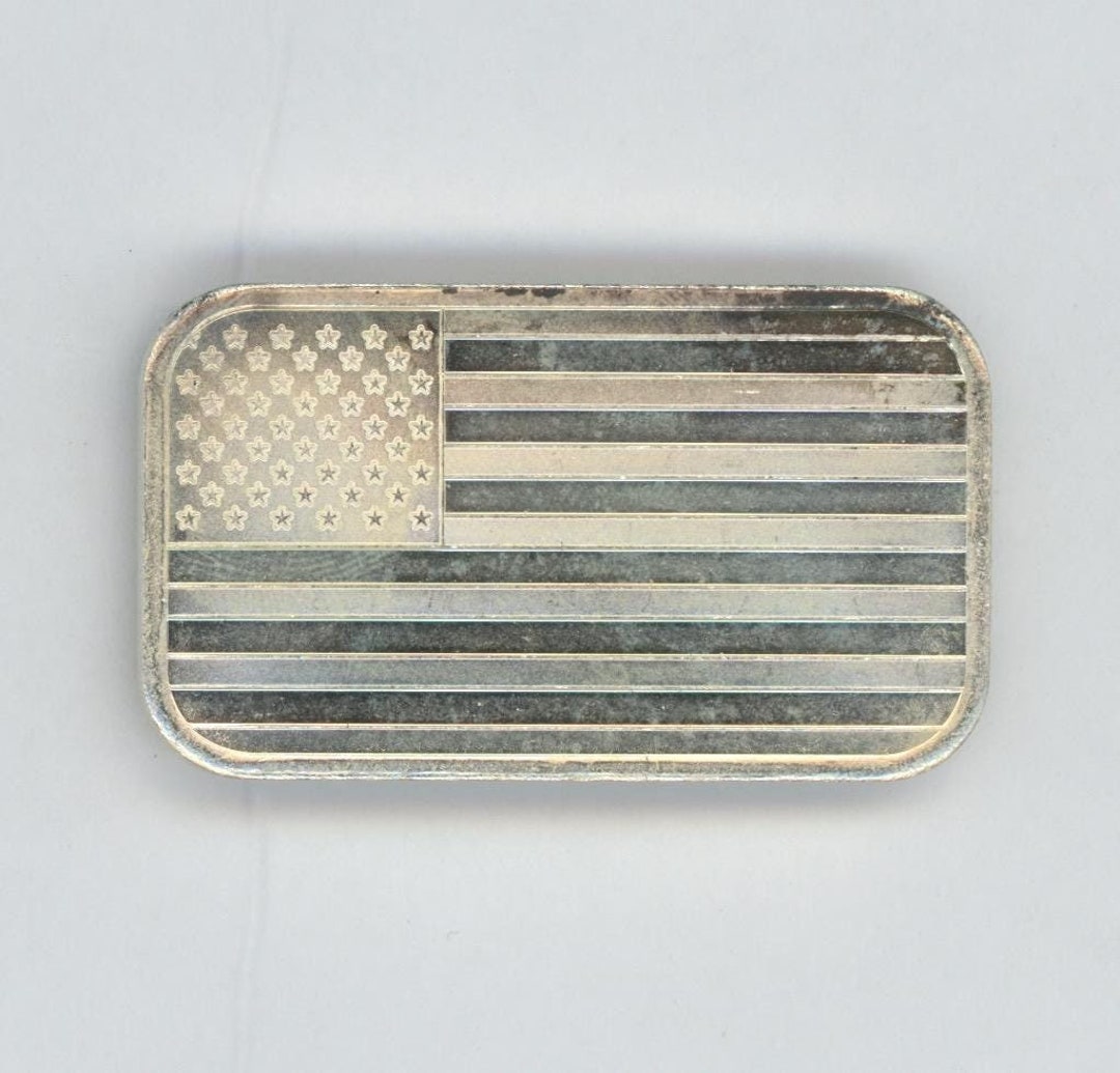Vintage Art Bar -american Flag Silver Bar 1 Oz .999 Fine Silver MINT ...