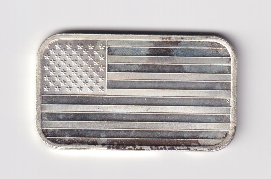 Vintage Art Bar american Flag Silver Bar 1 Oz .999 Fine Silver MINT USA ...