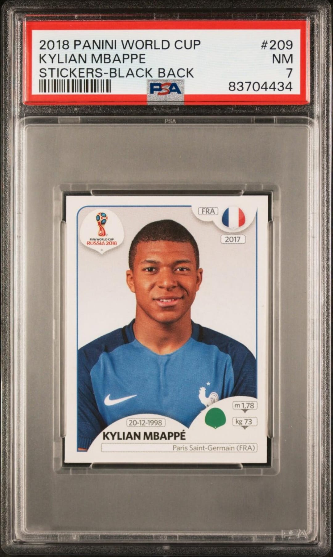 2018 Panini World Cup Stickers-black Back #209 Kylian Mbappe PSA 7 NM ...