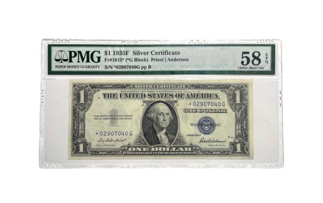 Star Note 1935-F (*G Block) Silver Certificate Blue Seal Note Fr#1615 Choice About UNC PMG 58EPQ ...