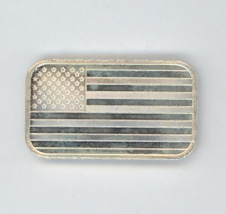Vintage Art Bar -american Flag Silver Bar 1 Oz .999 Fine Silver MINT ...