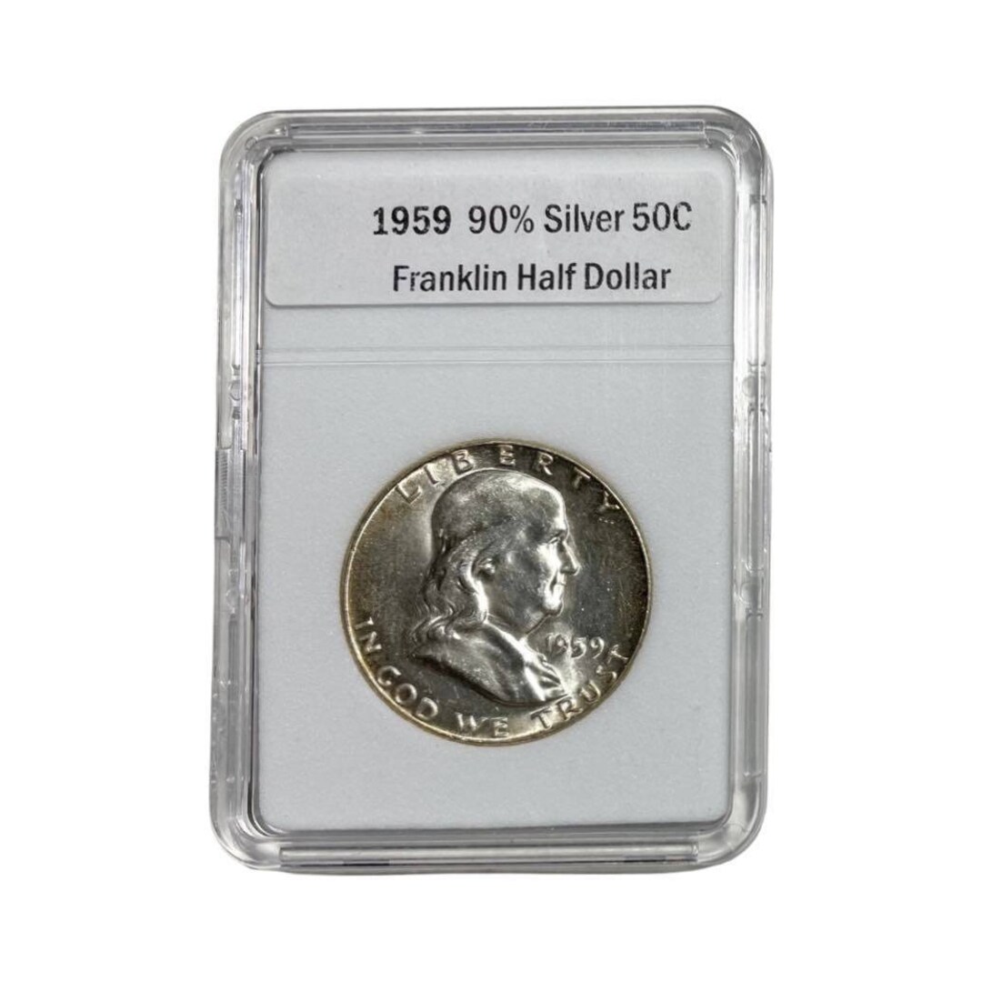 1- Genuine 1959 P ,D ,S Franklin Silver Half Dollar Coin With Snap Case ...