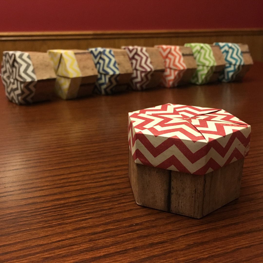 Chevron and Wood Origami Hexagon Box With Lid - Etsy