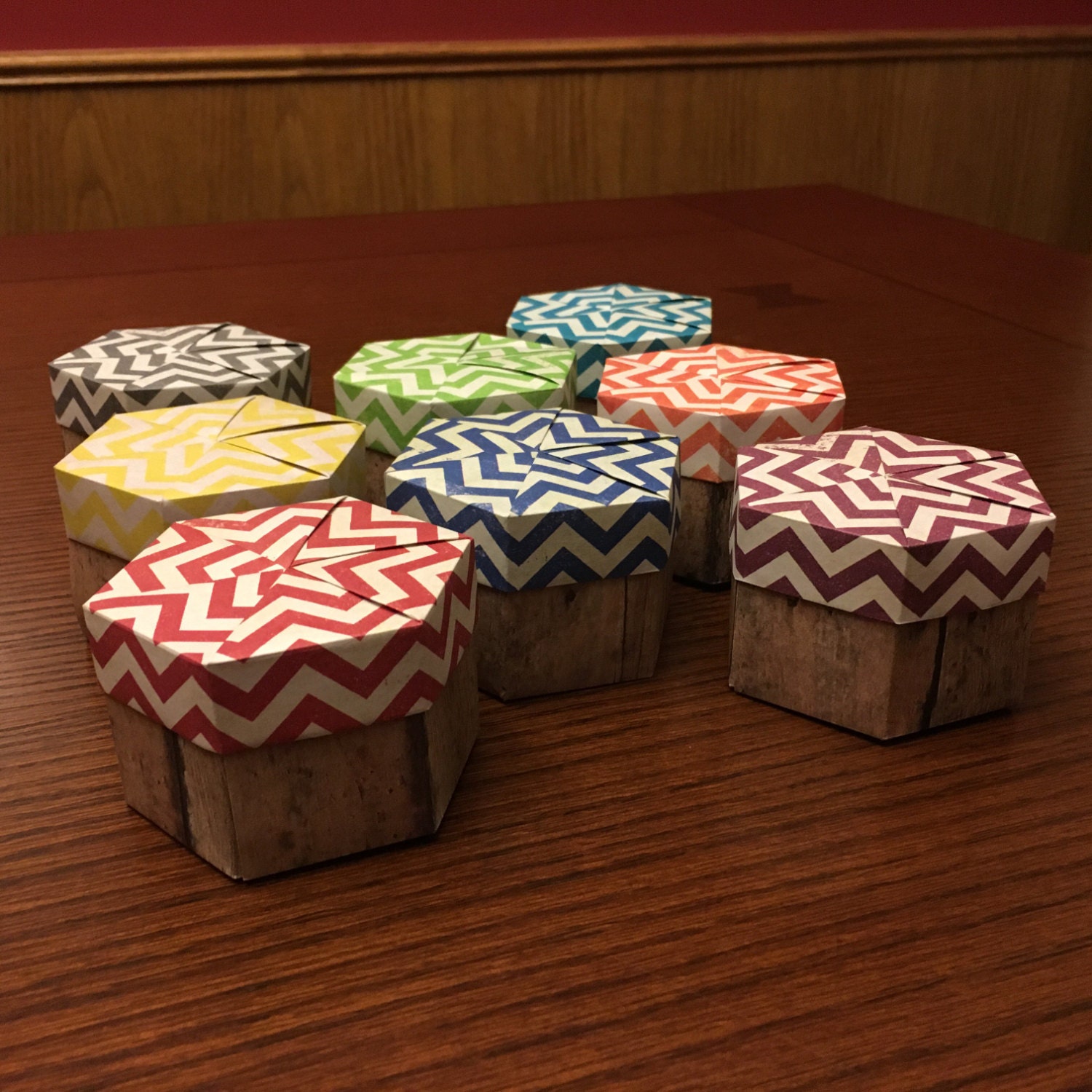Chevron and Wood Origami Hexagon Box With Lid - Etsy
