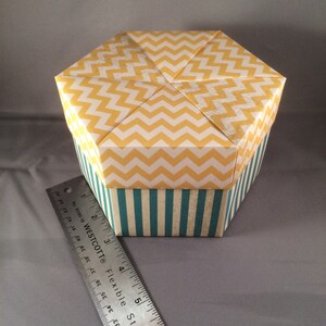 Chevron Origami Hexagon Box W/ Lid Teal Stripes With Yellow - Etsy