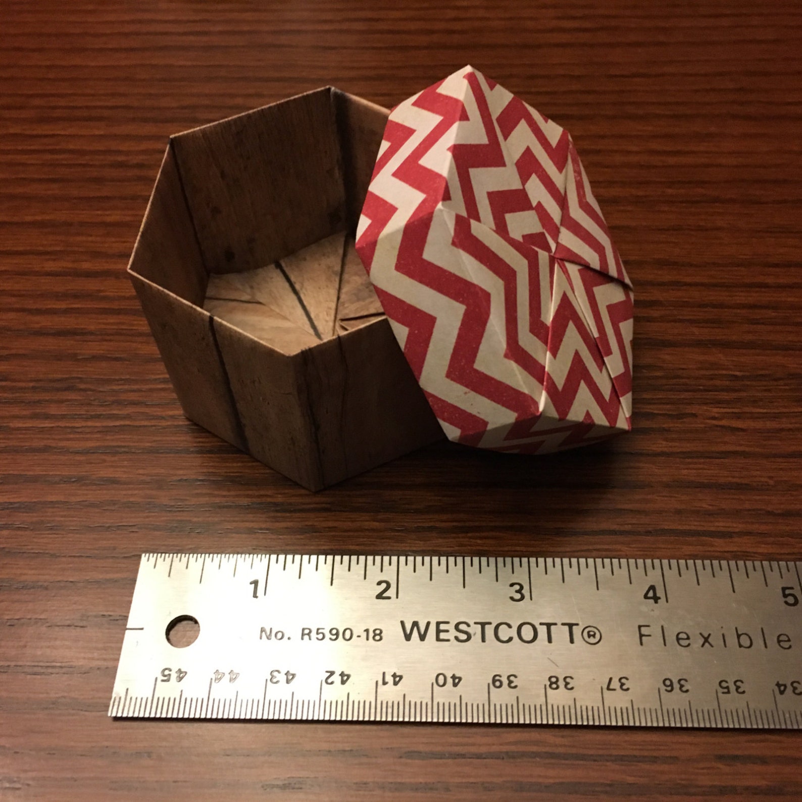 Chevron and Wood Origami Hexagon Box With Lid - Etsy