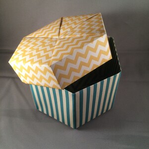 Chevron Origami Hexagon Box W/ Lid Teal Stripes With Yellow - Etsy