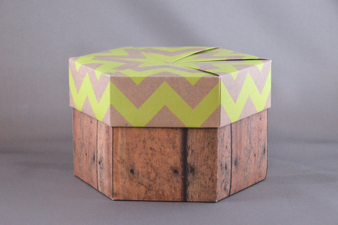 Rustic Origami Hexagon Box W/ Lid Chevron & Wood - Etsy