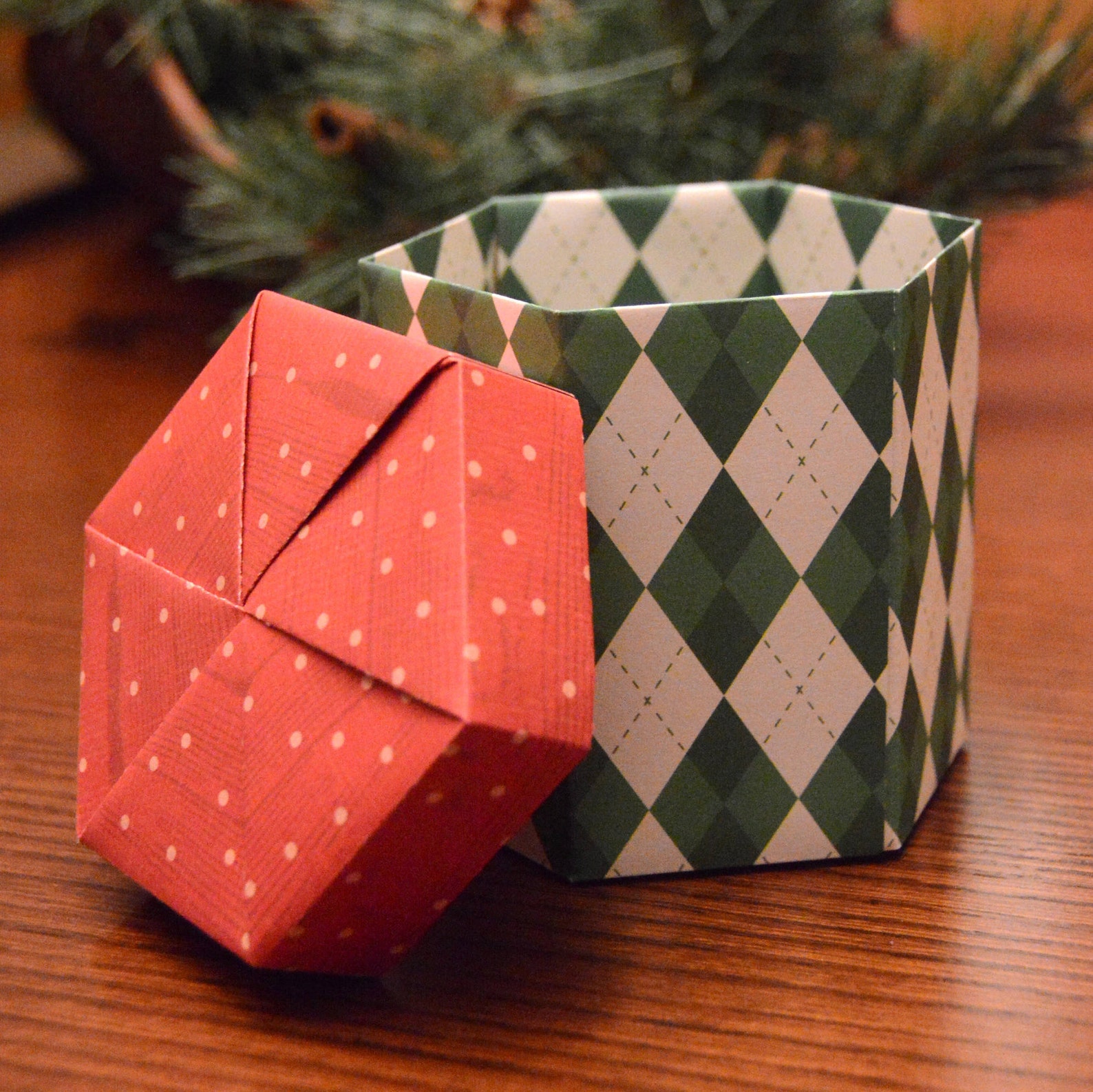 Christmas Origami Hexagon Box W/ Lid 4.25 - Etsy