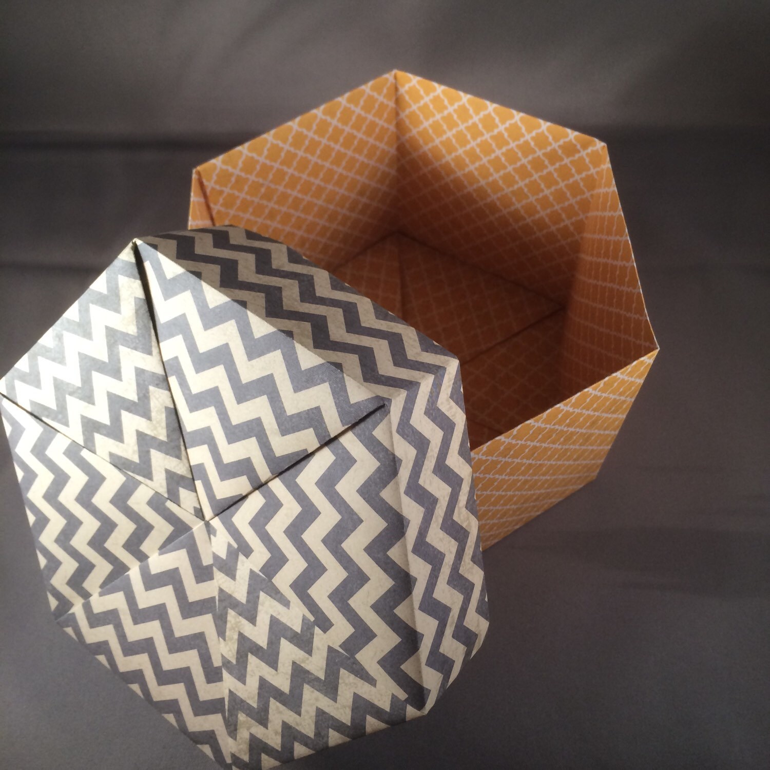 Chevron Origami Hexagon Box W/ Lid Yellow Morrocan With Grey - Etsy