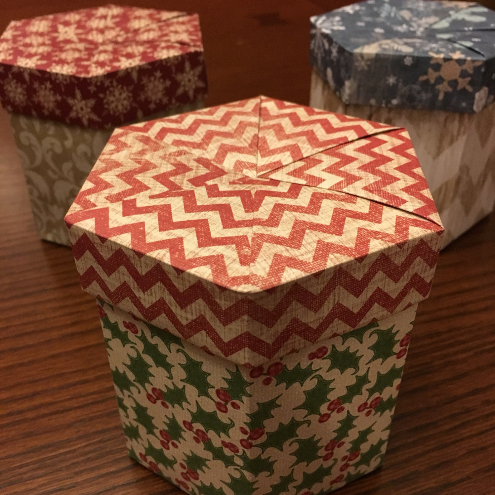 Christmas Origami Hexagon Box W/ Lid 4.25 - Etsy