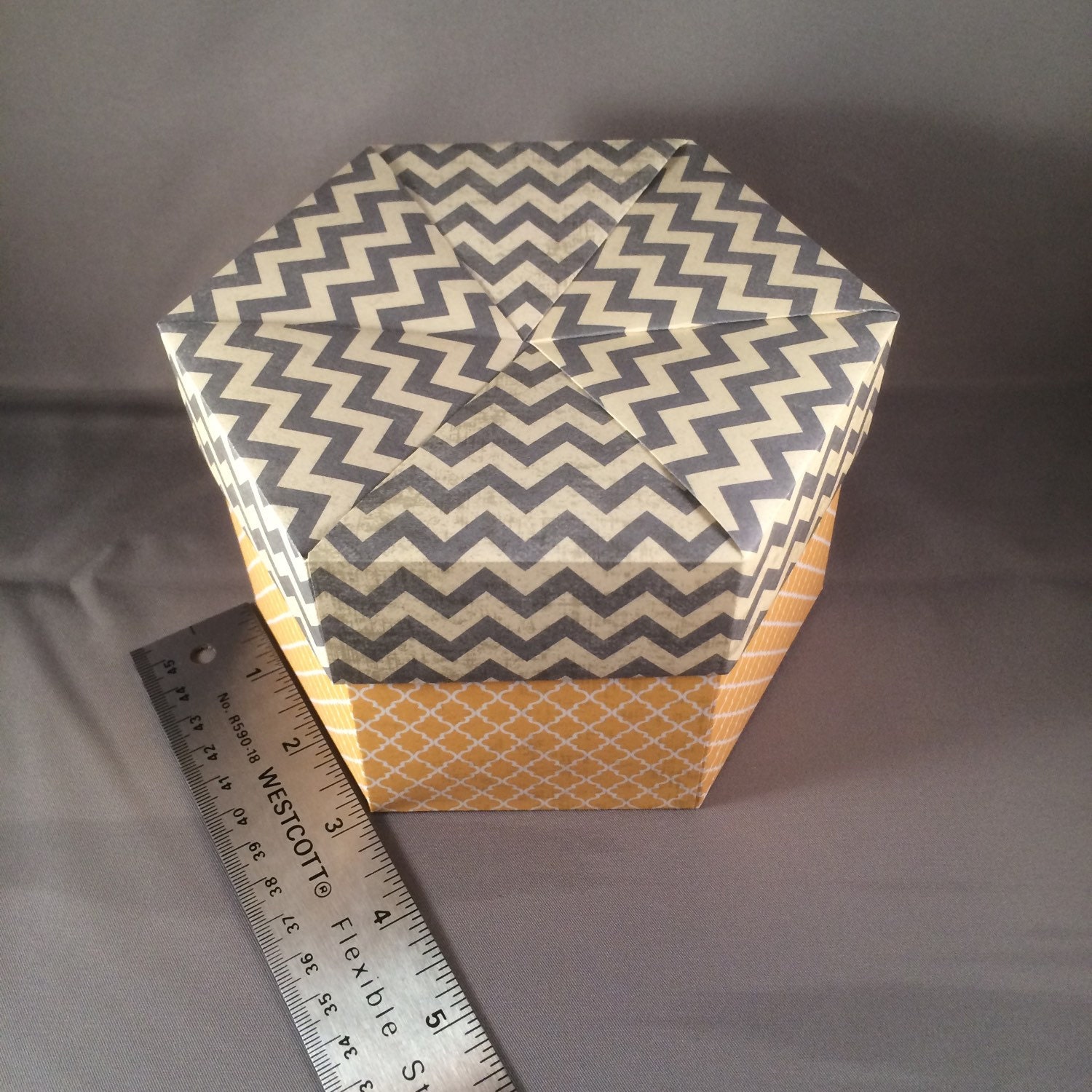 Chevron Origami Hexagon Box W/ Lid Yellow Morrocan With Grey - Etsy