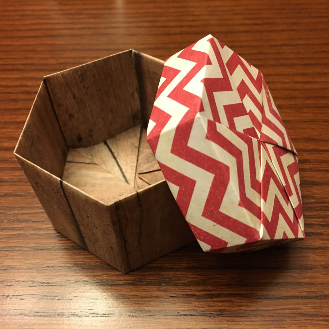 Chevron and Wood Origami Hexagon Box With Lid - Etsy
