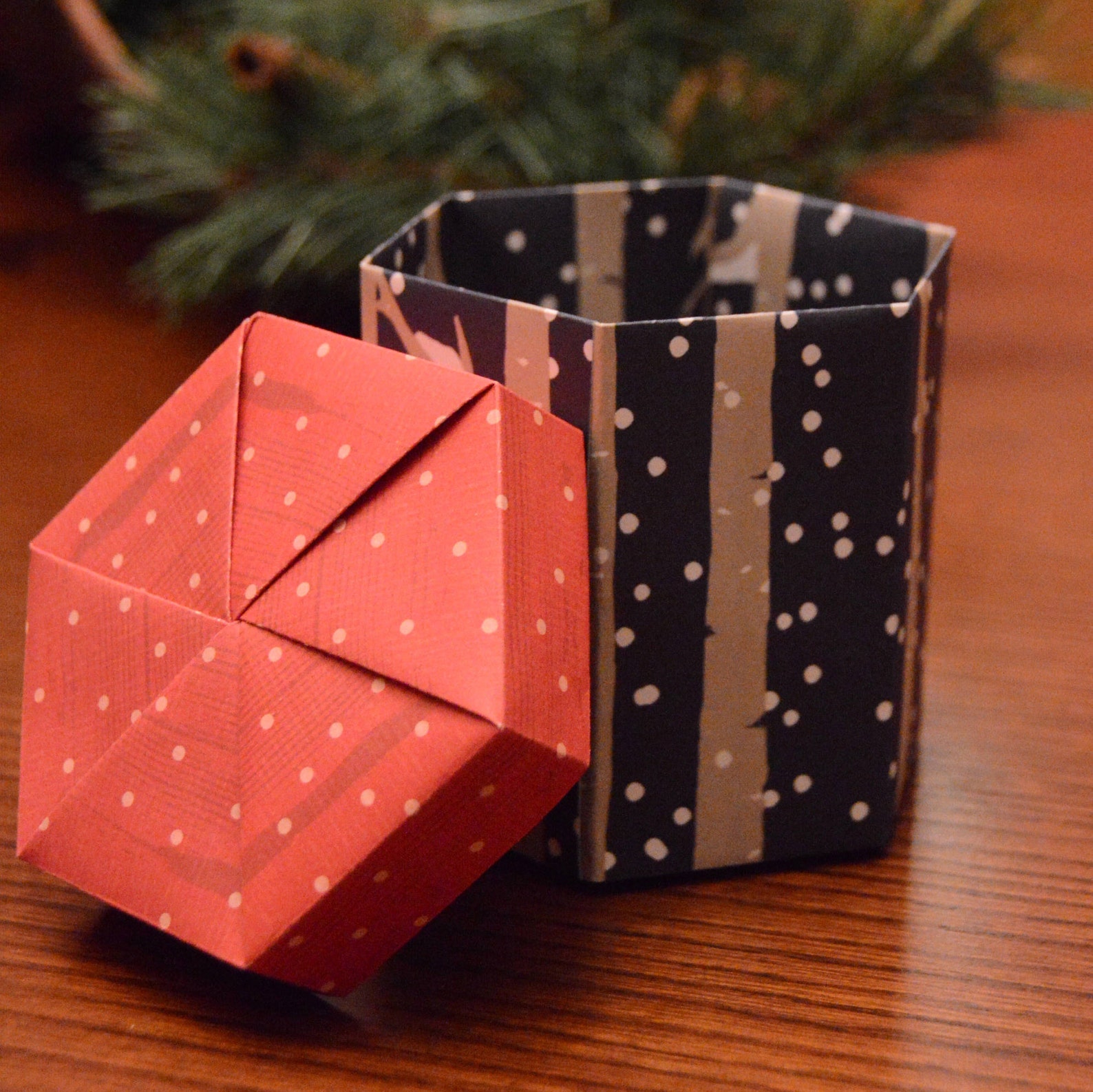 Christmas Origami Hexagon Box W/ Lid - 4.25" - Etsy