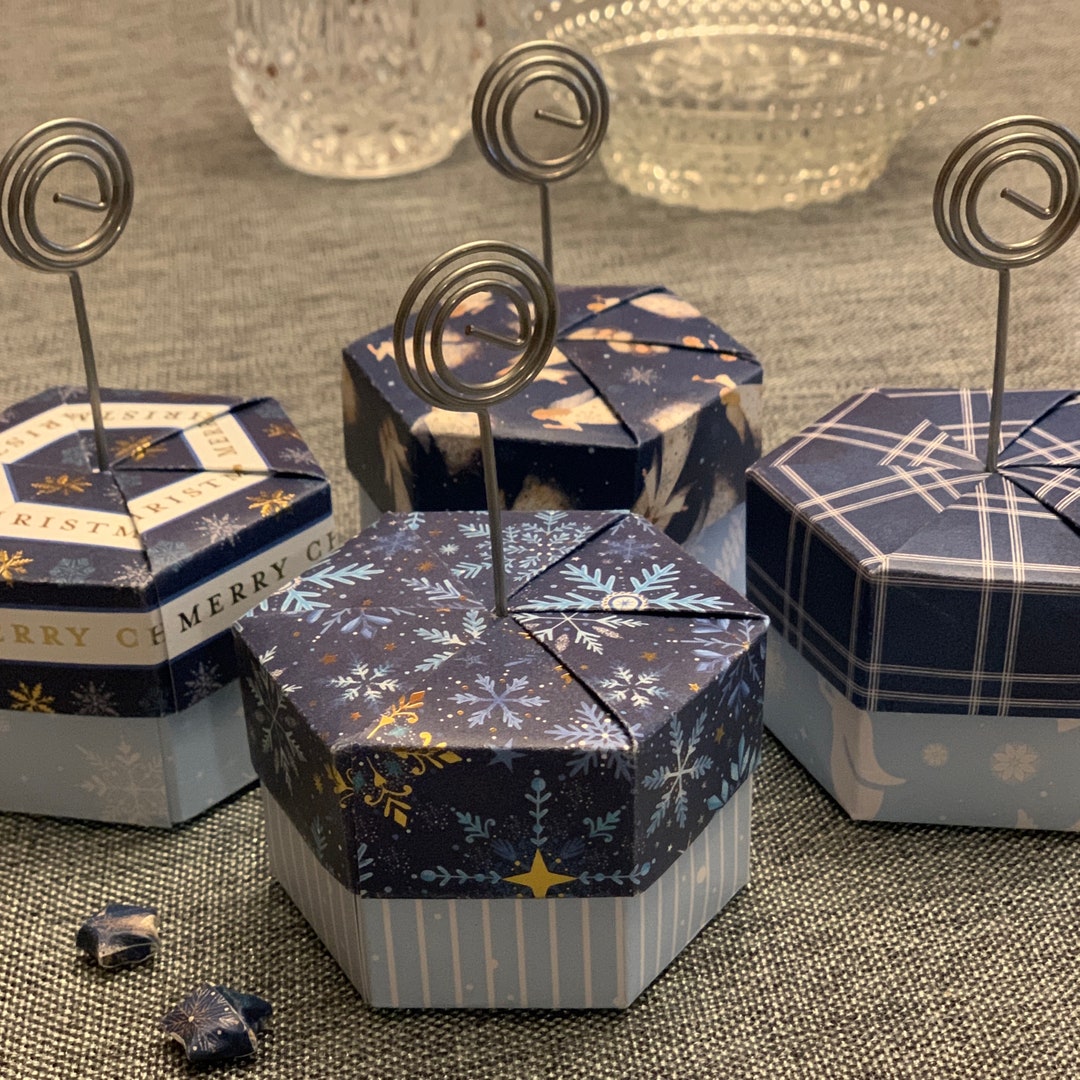 Origami Place Card Holder Boxes - Blue Christmas (set of 4) - Etsy
