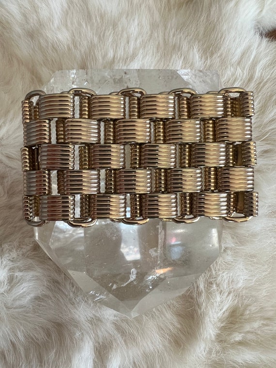 Vintage Chunky Block Chain Mesh Gold Bracelet - Gem