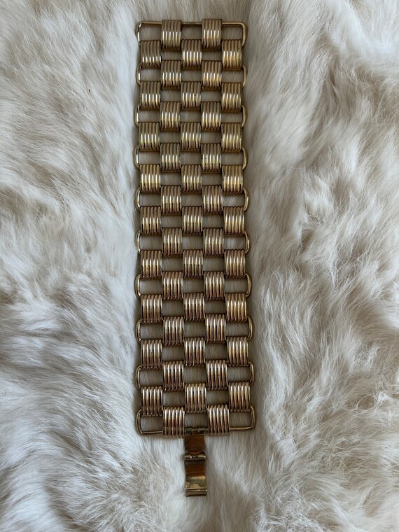 Vintage Chunky Block Chain Mesh Gold Bracelet - Gem