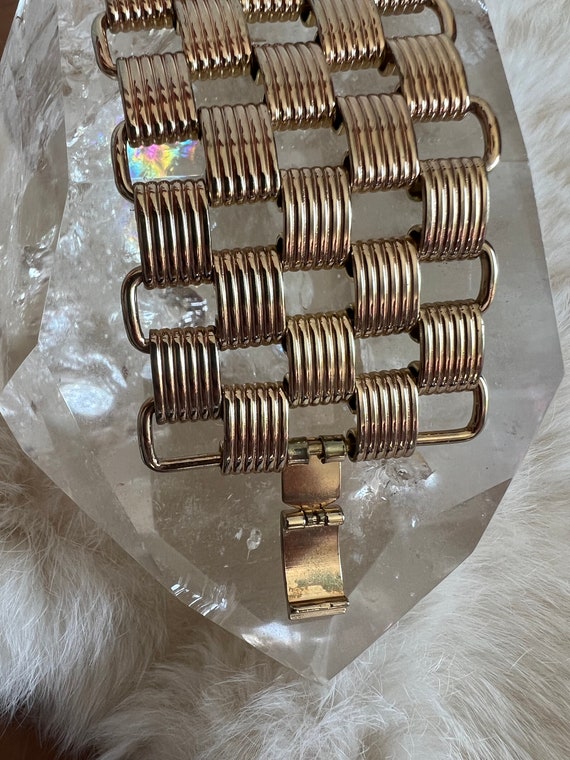 Vintage Chunky Block Chain Mesh Gold Bracelet - Gem