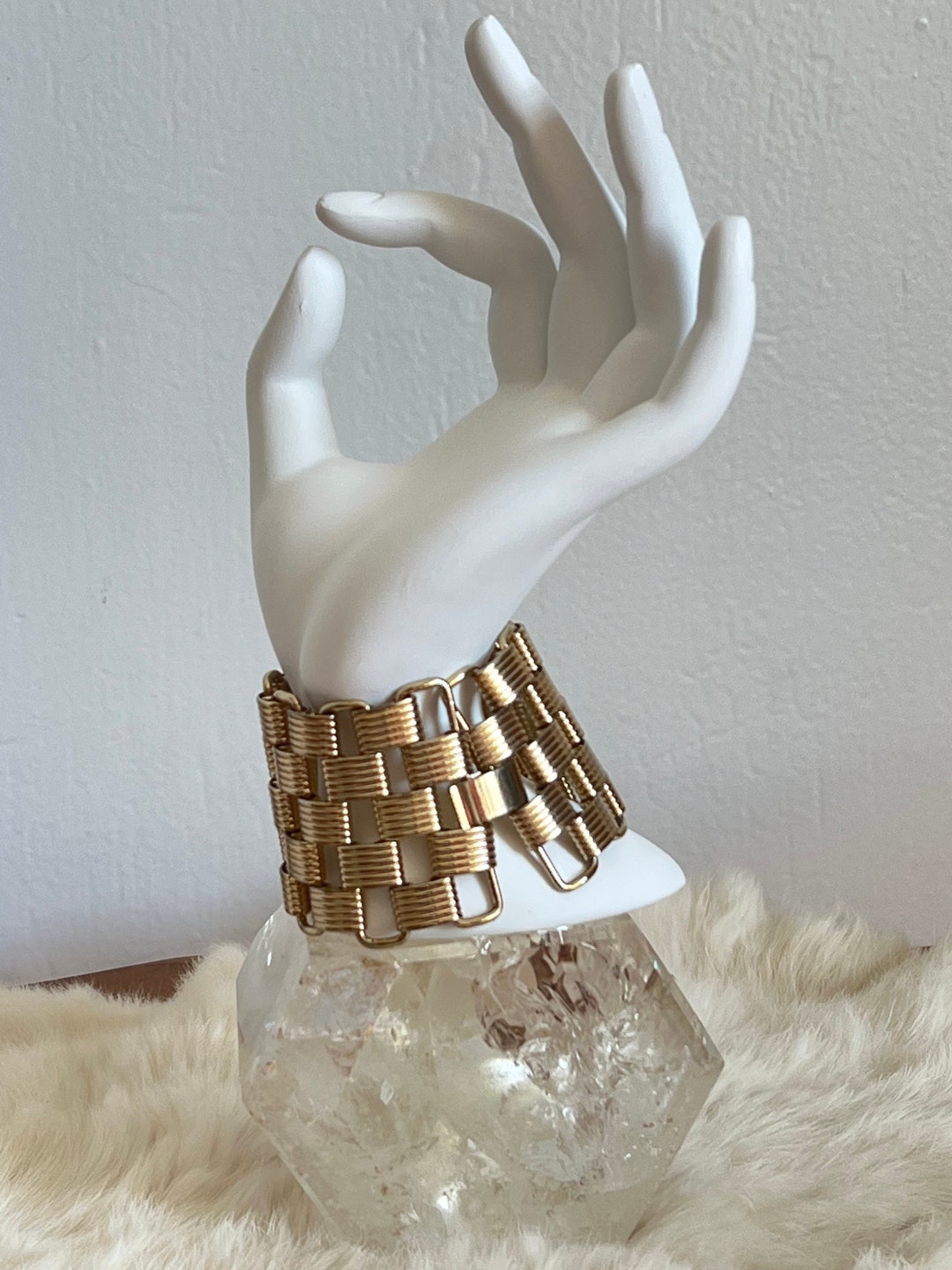 Vintage Chunky Block Chain Mesh Gold Bracelet - Etsy