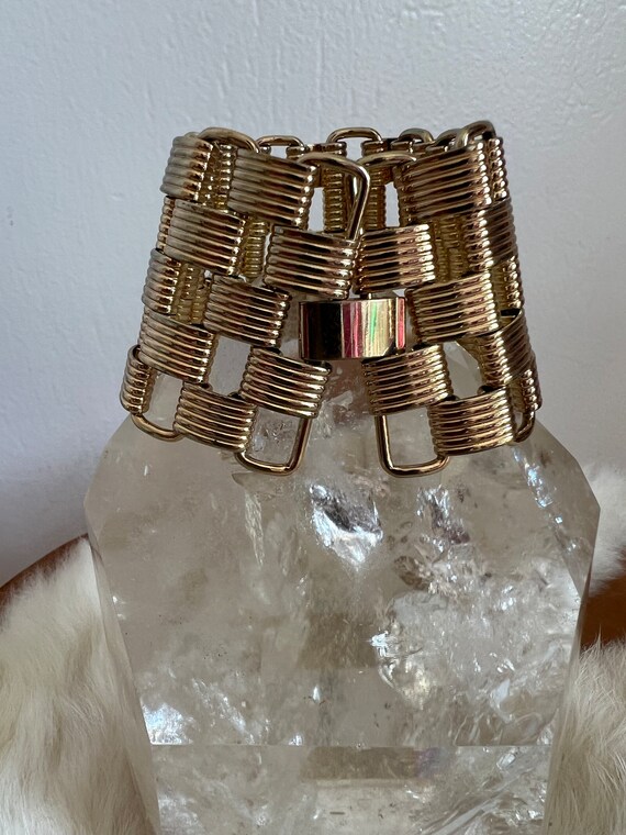 Vintage Chunky Block Chain Mesh Gold Bracelet - Gem