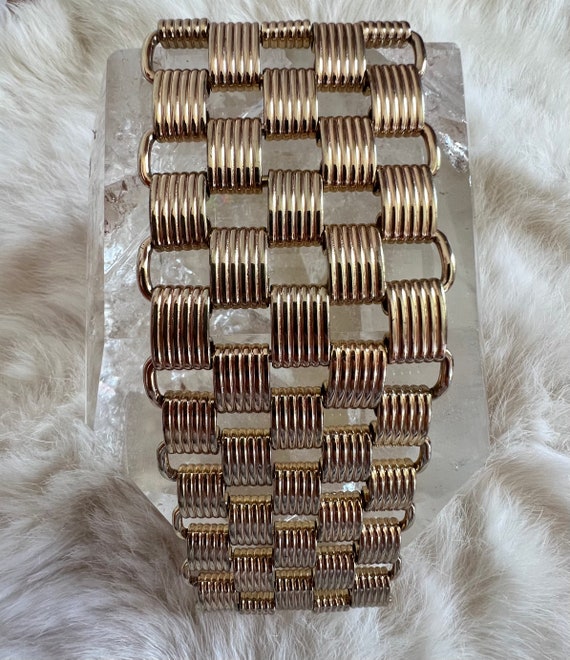 Vintage Chunky Block Chain Mesh Gold Bracelet - Gem