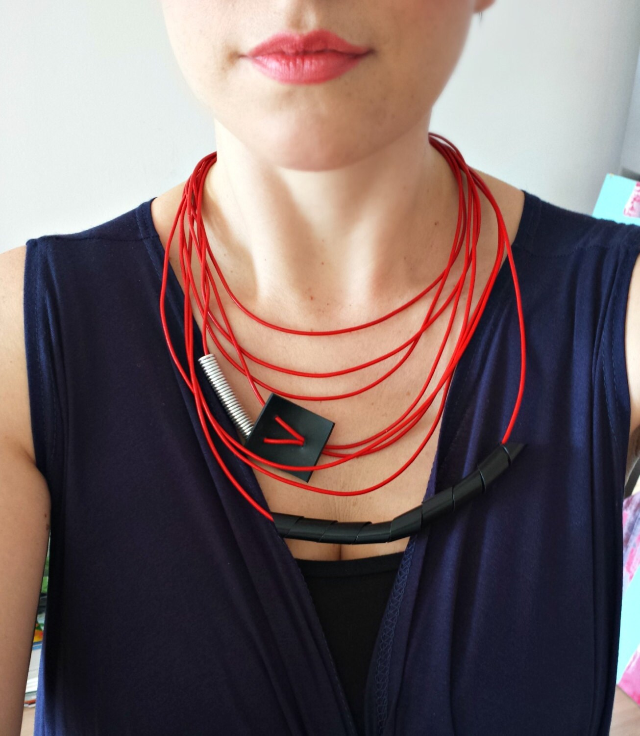 Chunky Statement Necklace Modern Necklace Leather Jewelry | Etsy