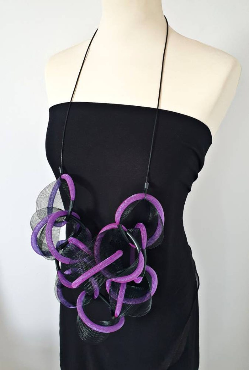 Purple Mesh Statement Necklace 2in1 Necklace Adjustable Necklace ...