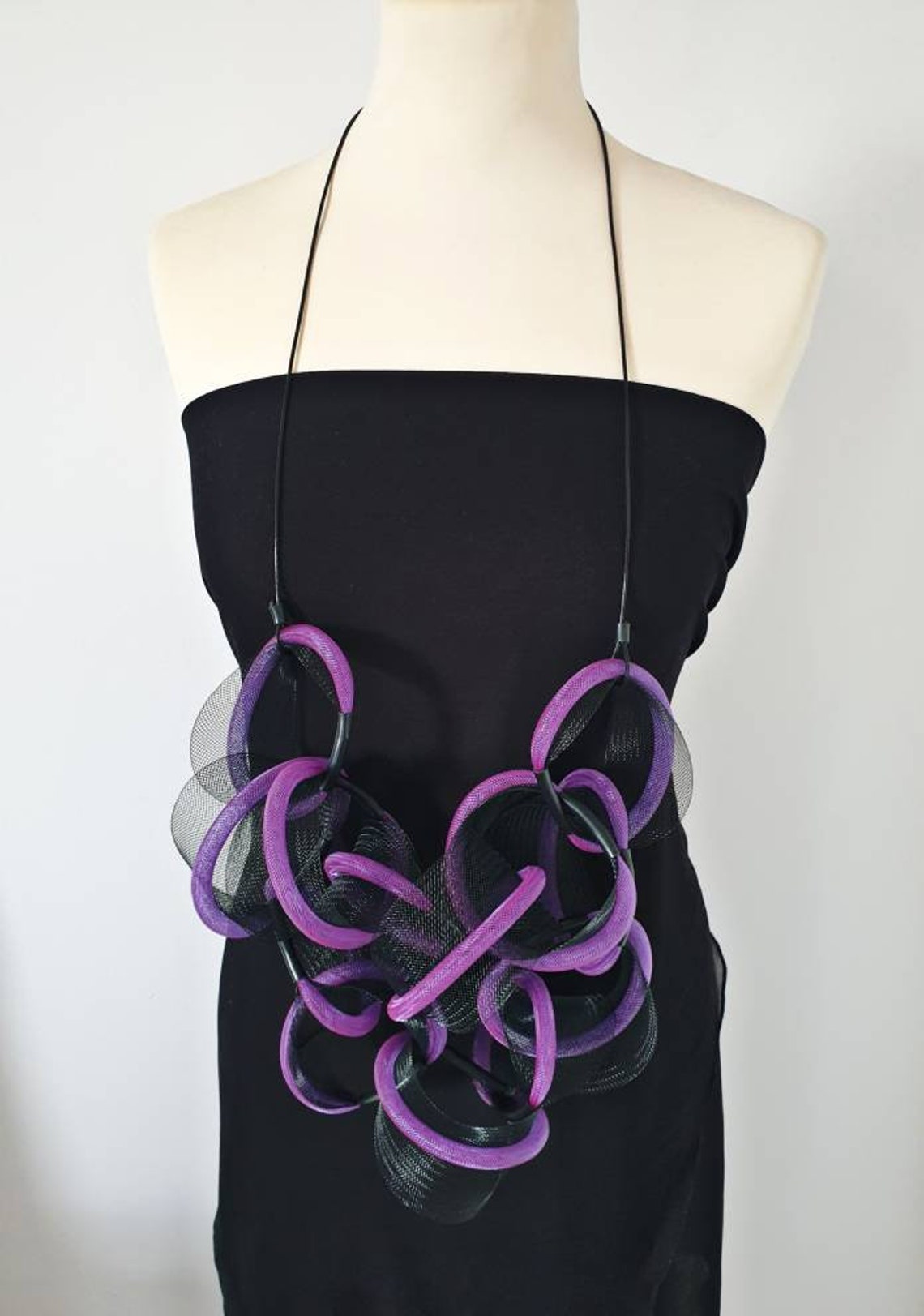 Purple Mesh Statement Necklace 2in1 Necklace Adjustable - Etsy