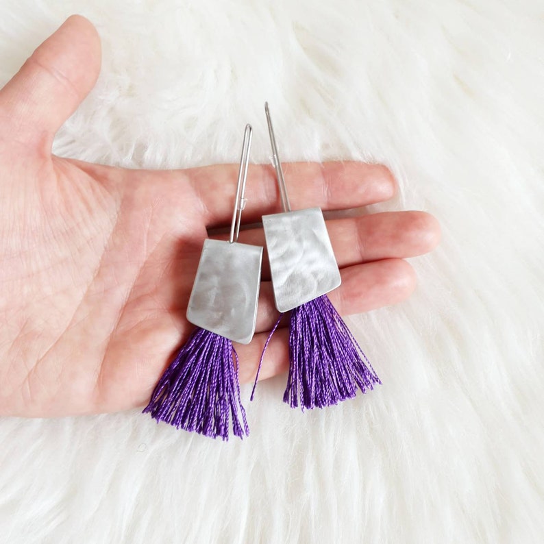 Tassel Earrings Purple Earrings Unusual Earrings Contemporary Etsy Uk