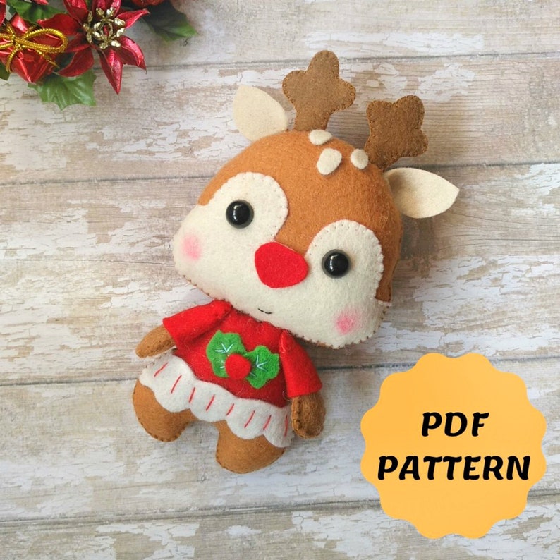 Felt Reindeer Christmas Ornament Reindeer Pattern Felt Rudolph - Etsy