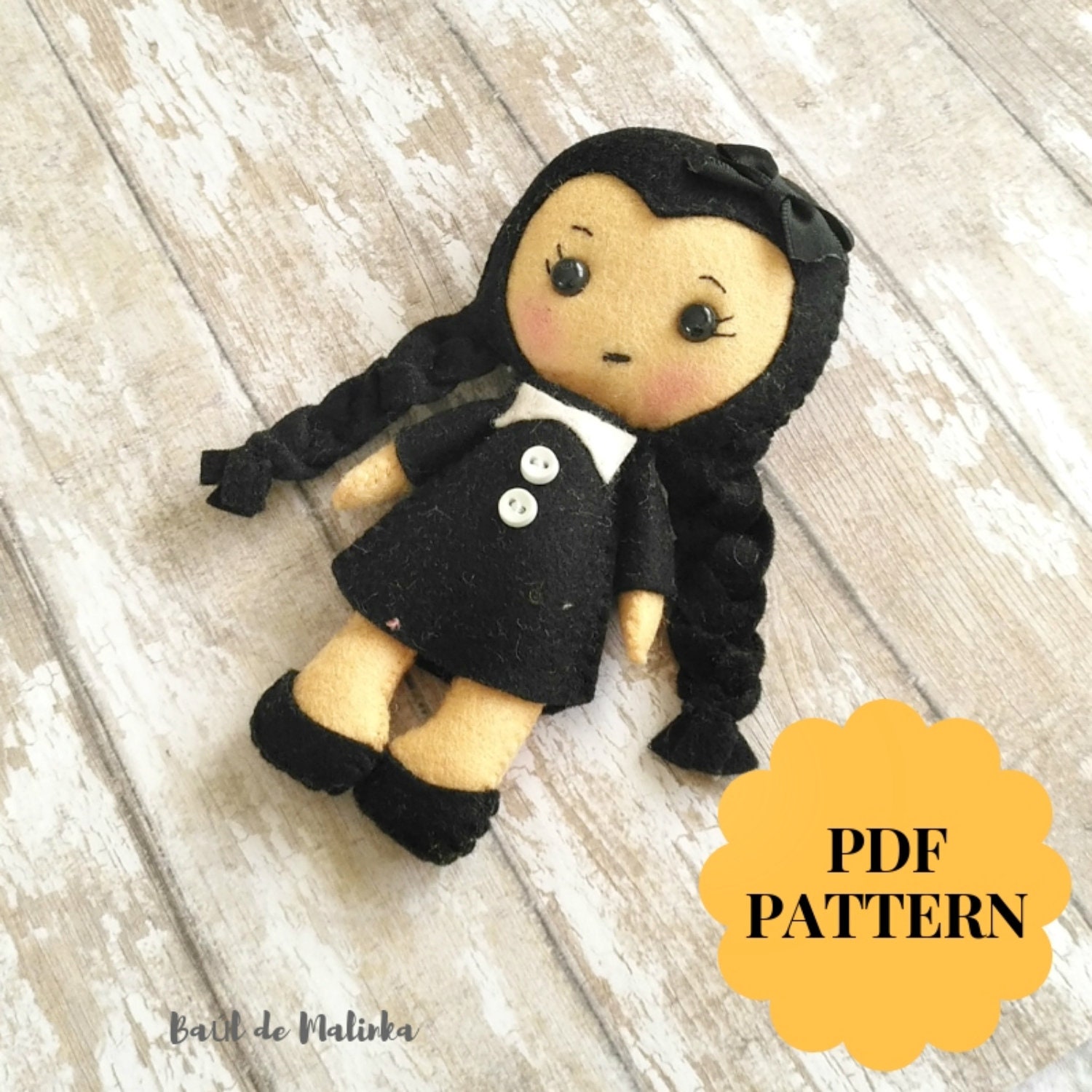Wednesday Addams Doll Felt Wednesday Pattern Gothic Doll Cute | Etsy
