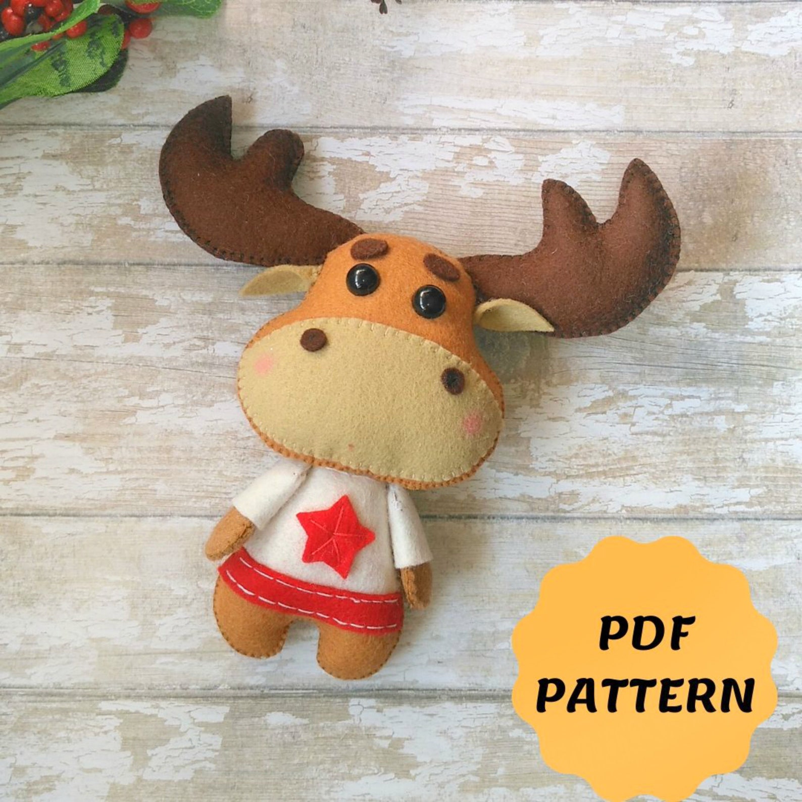 Felt Christmas Ornament Pattern Felt Moose Pattern Moose - Etsy
