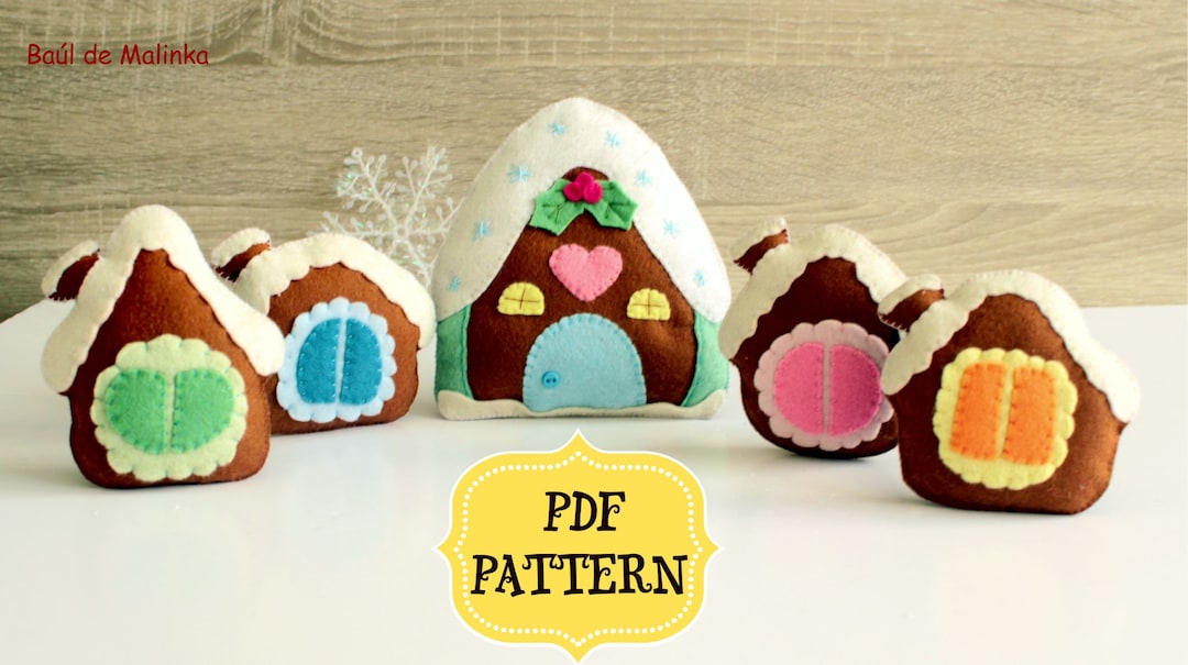 Gingerbread House Felt Pattern Gingerbread Cookies Orrnament Christmas ...