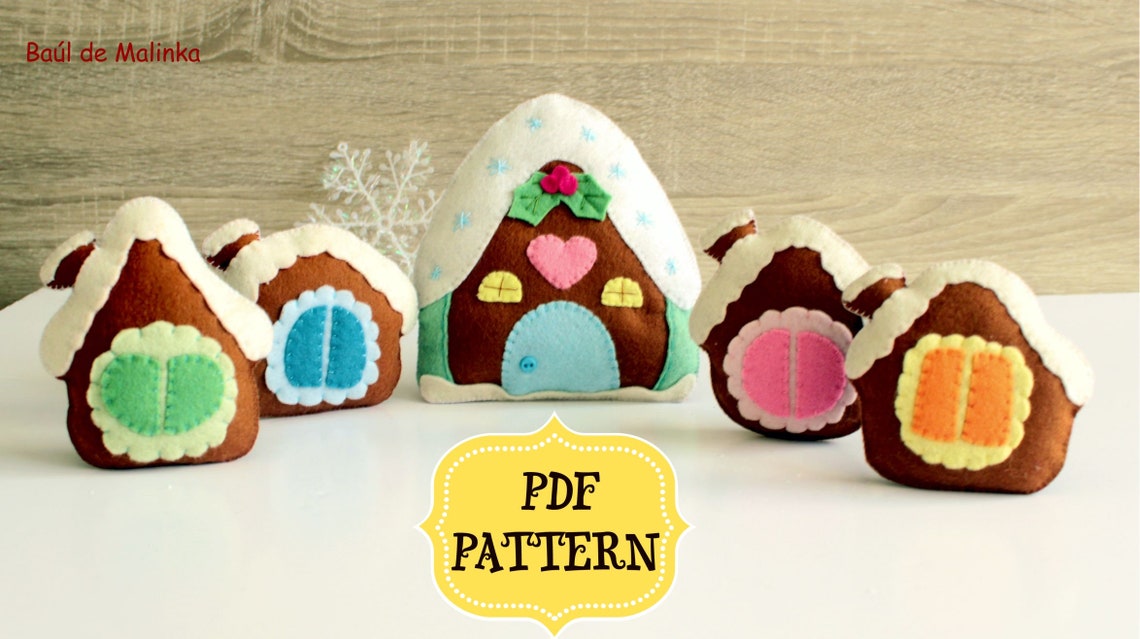 Gingerbread House Felt Pattern Gingerbread Cookies Orrnament Christmas ...