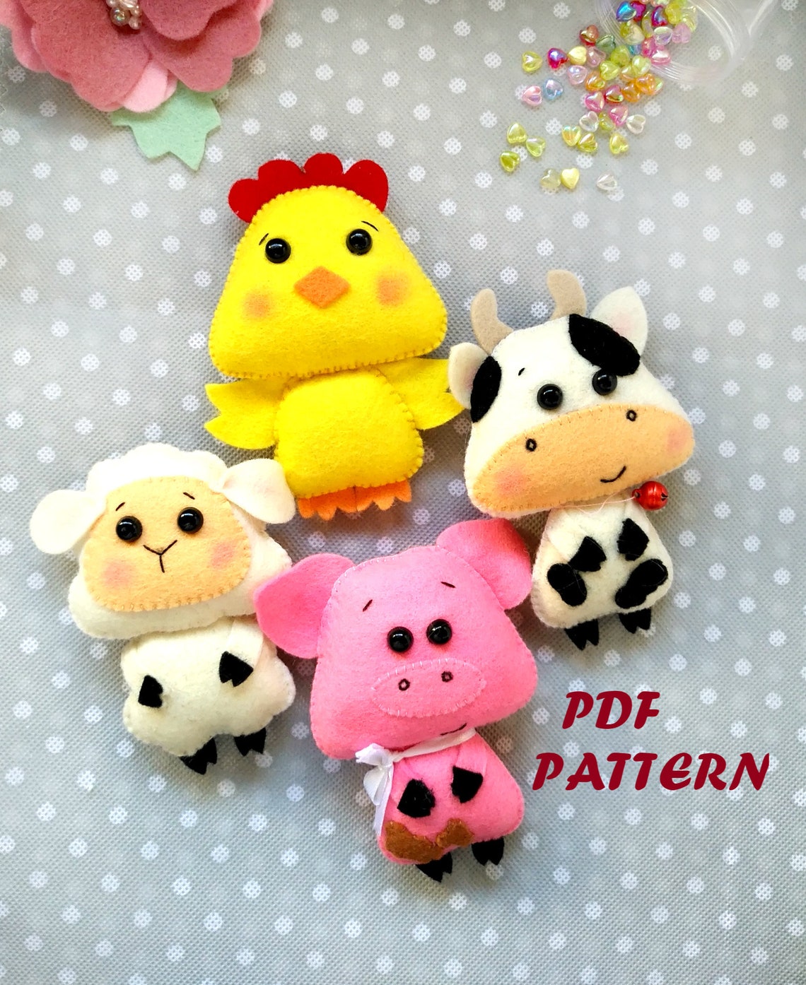 Pdf Pattern Felt Farm Animal Set of 4 Animals Tutorial DIY - Etsy